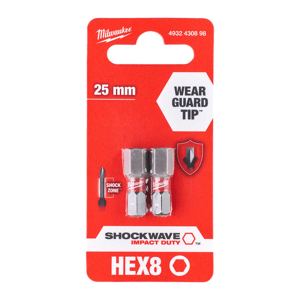 HEX8 mm 25 mm Shockwave İmpact Bits Uç - 2'li | CDTMilwaukee